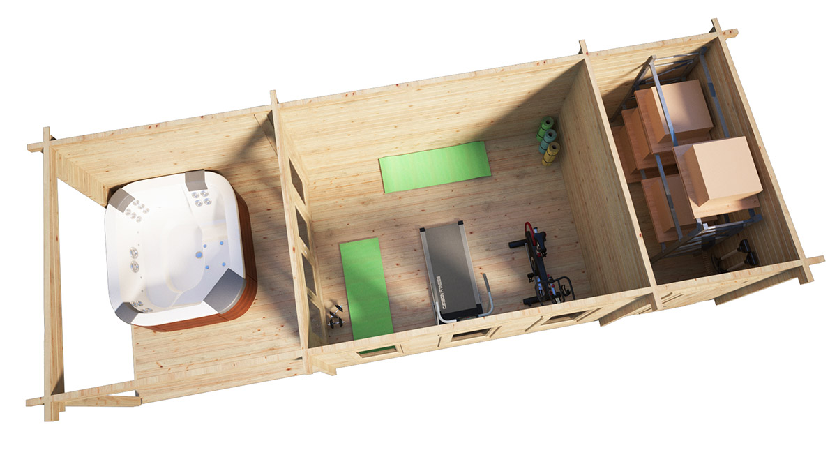 Caseta de jardín con trastero y porche Super Jacob E / 18m² / 3x9m ...